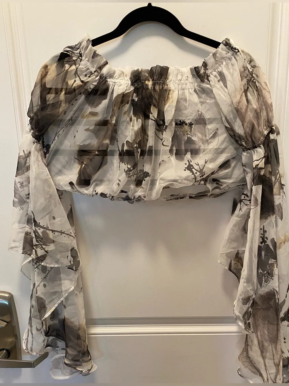 AKIRA | Tops | Romantic Sheer Watercolor Abstract Print Long Layered ...